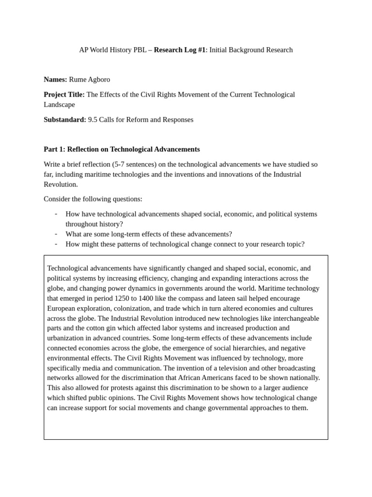 Research Log #1 Done | PDF | Martin Luther King Jr. | Civil Rights Act ...