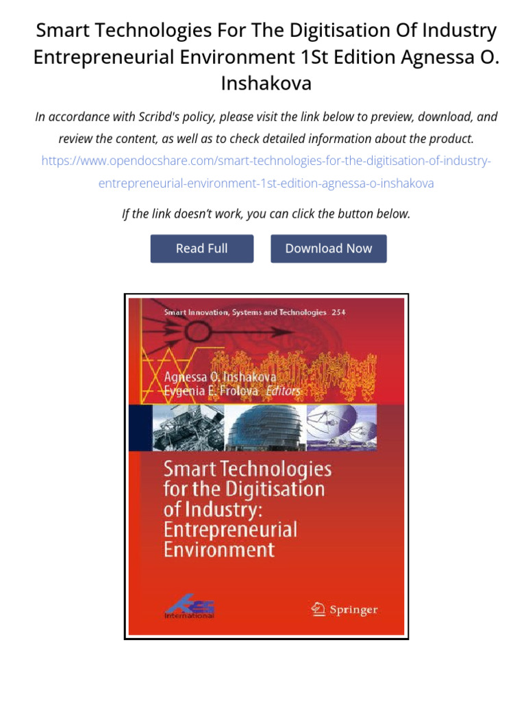 Smart Technologies for the Digitisation of Industry Entrepreneurial Environment 1st Edition ...
