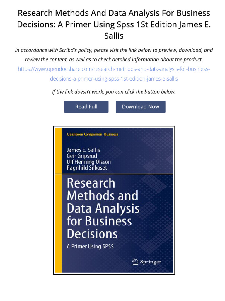 Research Methods And Data Analysis For Business Decisions: A Primer ...