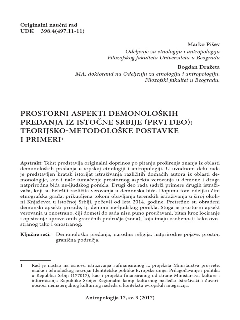 Prostorni Aspekti Demonoloskih Predanja | PDF