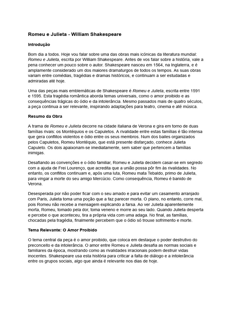 Romeu e Julieta - William Shakespeare | PDF | Romeu e Julieta | Amor