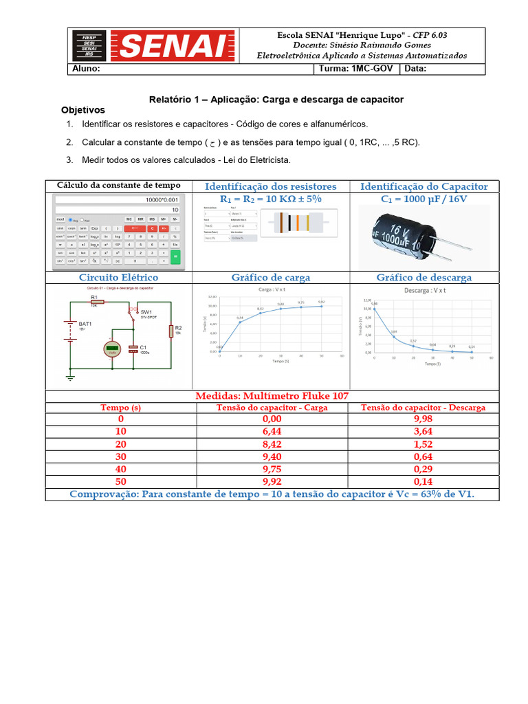 Carga e Descarga de Capacitor em Eletroeletrônica | PDF