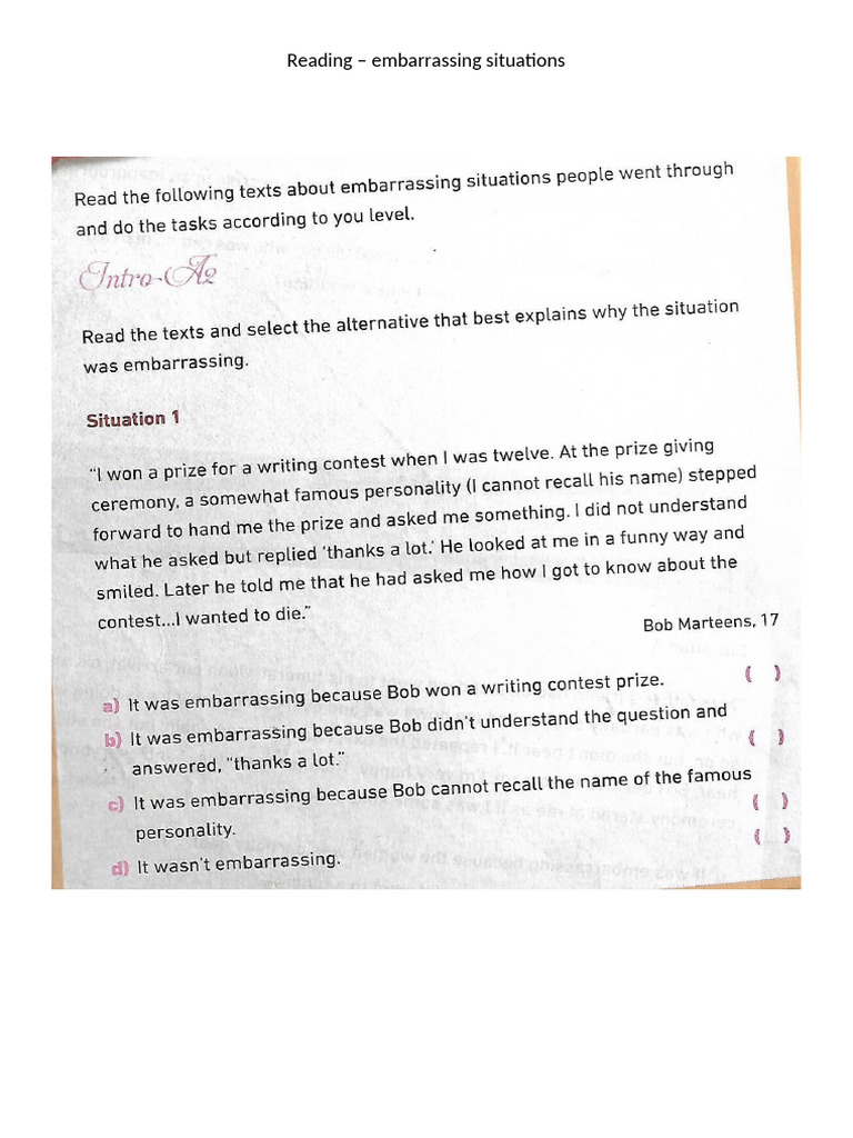 Reading - Embarrassing Situations | PDF