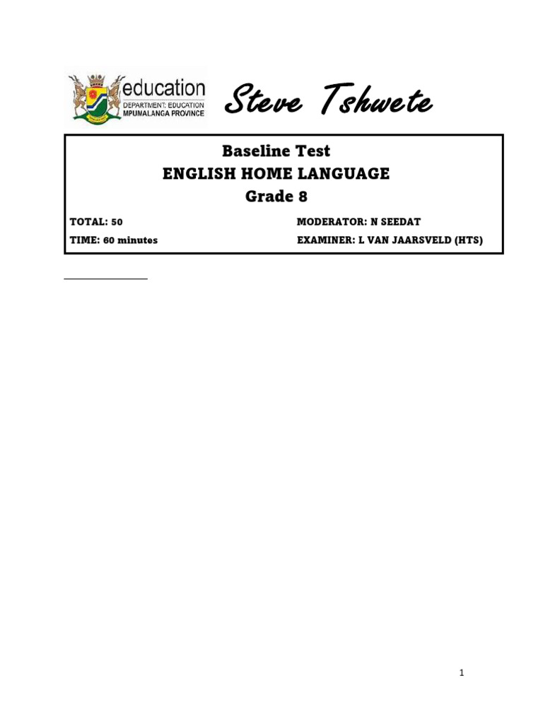 Grade 8 English Home Language Test | PDF | Narrative | Part Of Speech