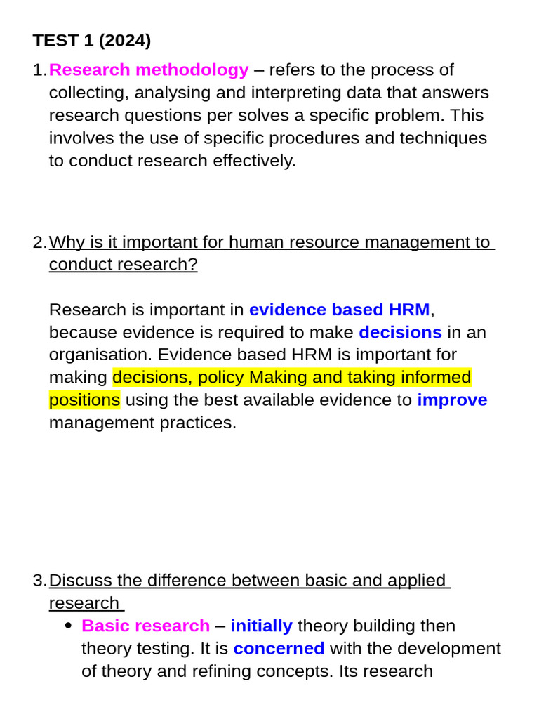Test1 Prep Research Methodology | PDF | Methodology | Statistics