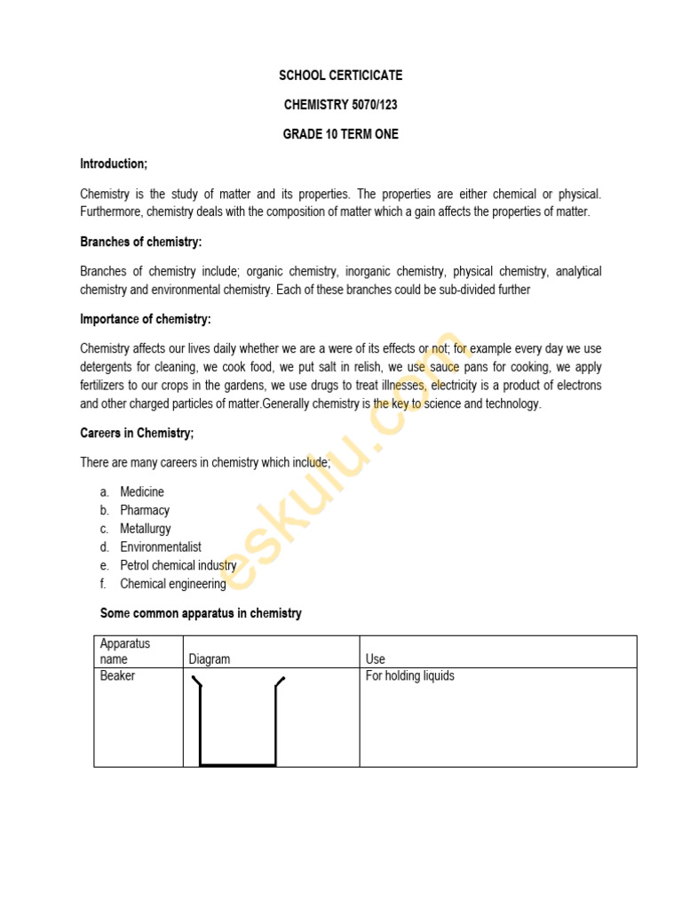Chemistry 10 to 12 5070 Pamphlet | PDF | Gases | Filtration