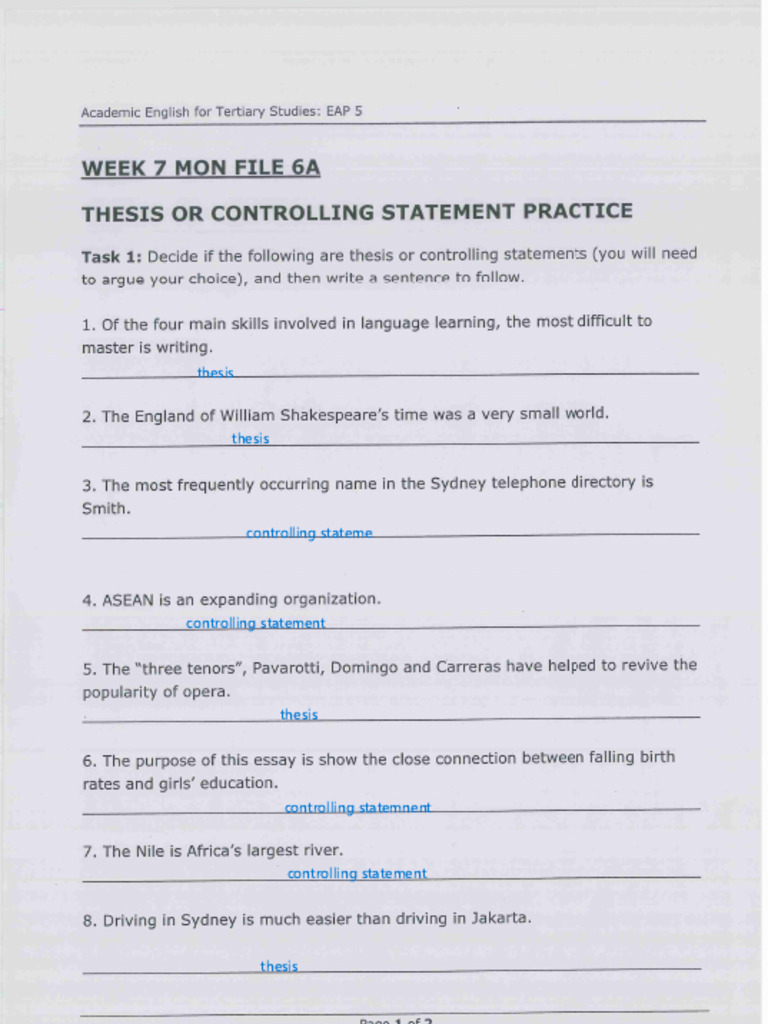 EAP5 Week 7 Mon F6a - Thesis or Controlling Statement Practice _ No ...