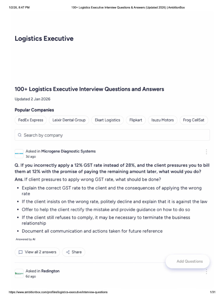 Logistic Interview Questions | PDF