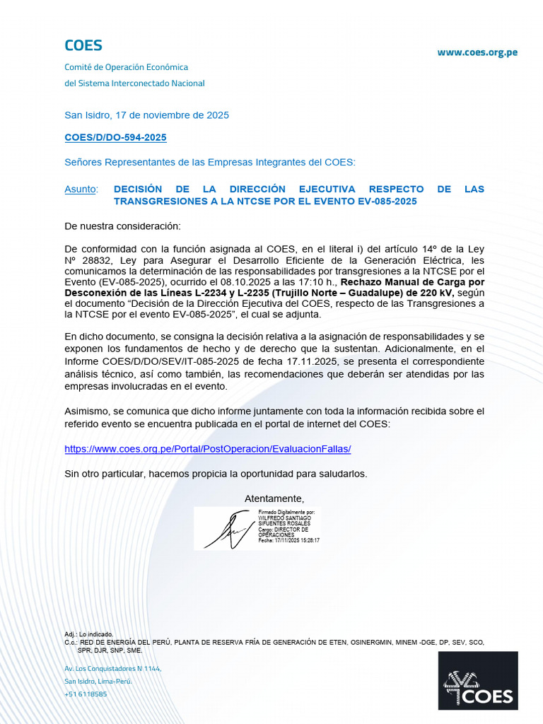 DO-594-2025 17.11.2025_ | PDF | Red eléctrica | Poder (Física)