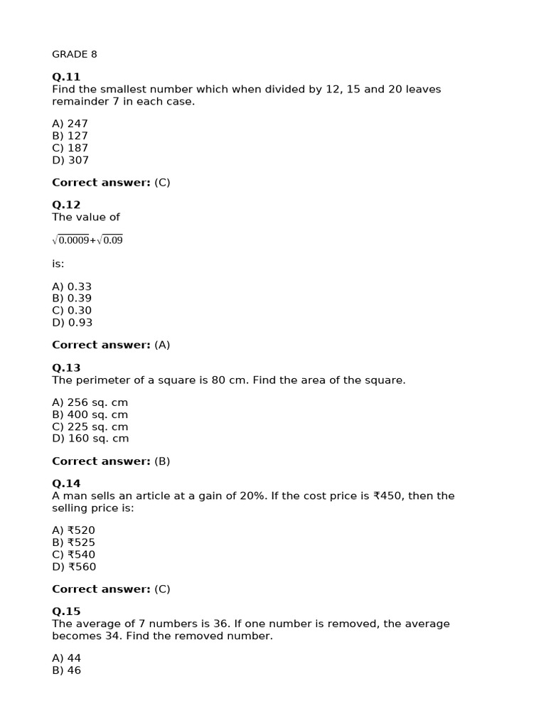 Grade 8 Math Problem Solutions | PDF