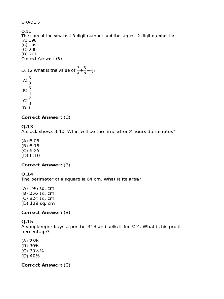 5 More Questions-grade 5 | PDF
