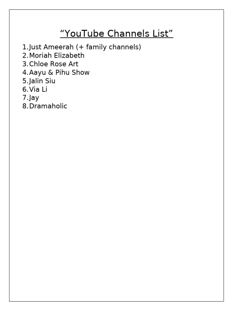 Yotube Channels List | PDF