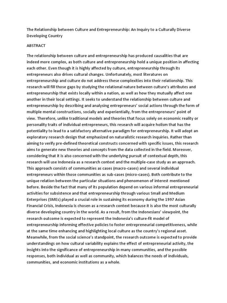 The Relationship Between Culture and Entrepreneurship | PDF ...