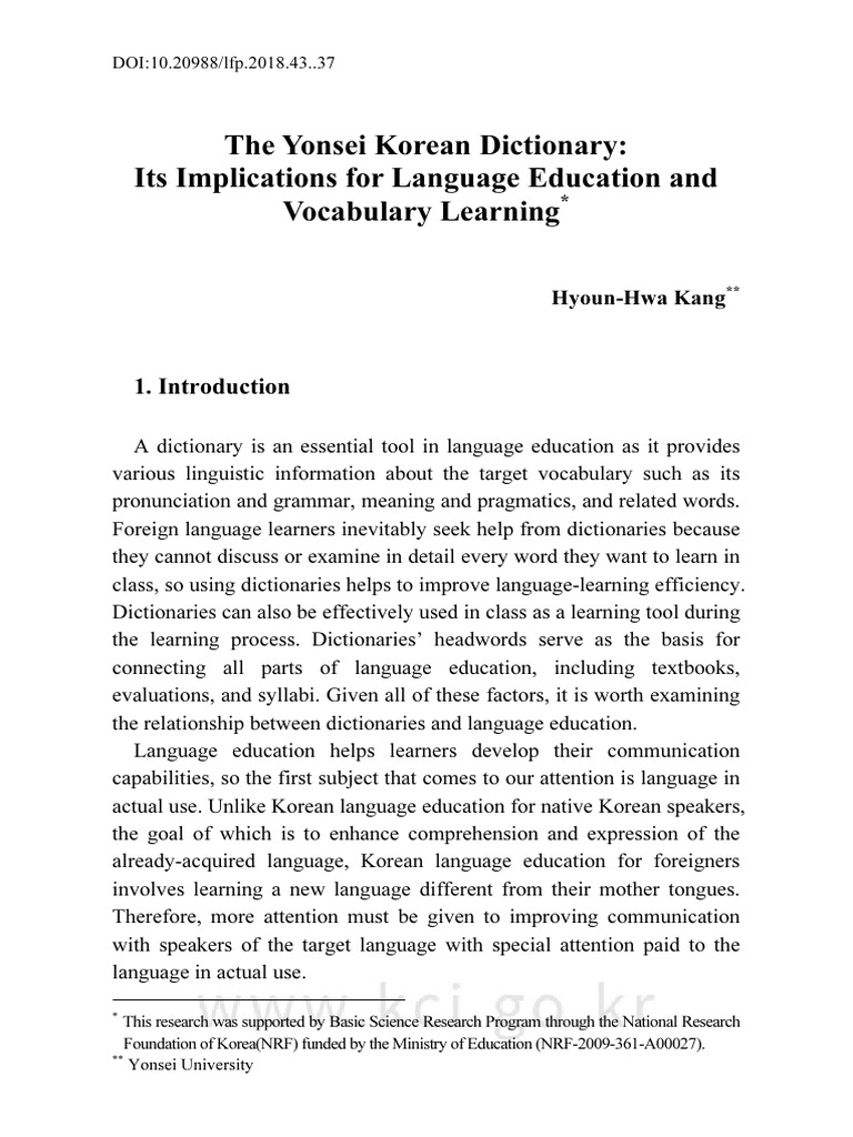 Yonsei Korean Dictionary's Impact on Learning | PDF | Word | Adjective