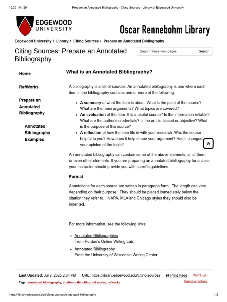 Prepare An Annotated Bibliography - Citing Sources - Library at ...
