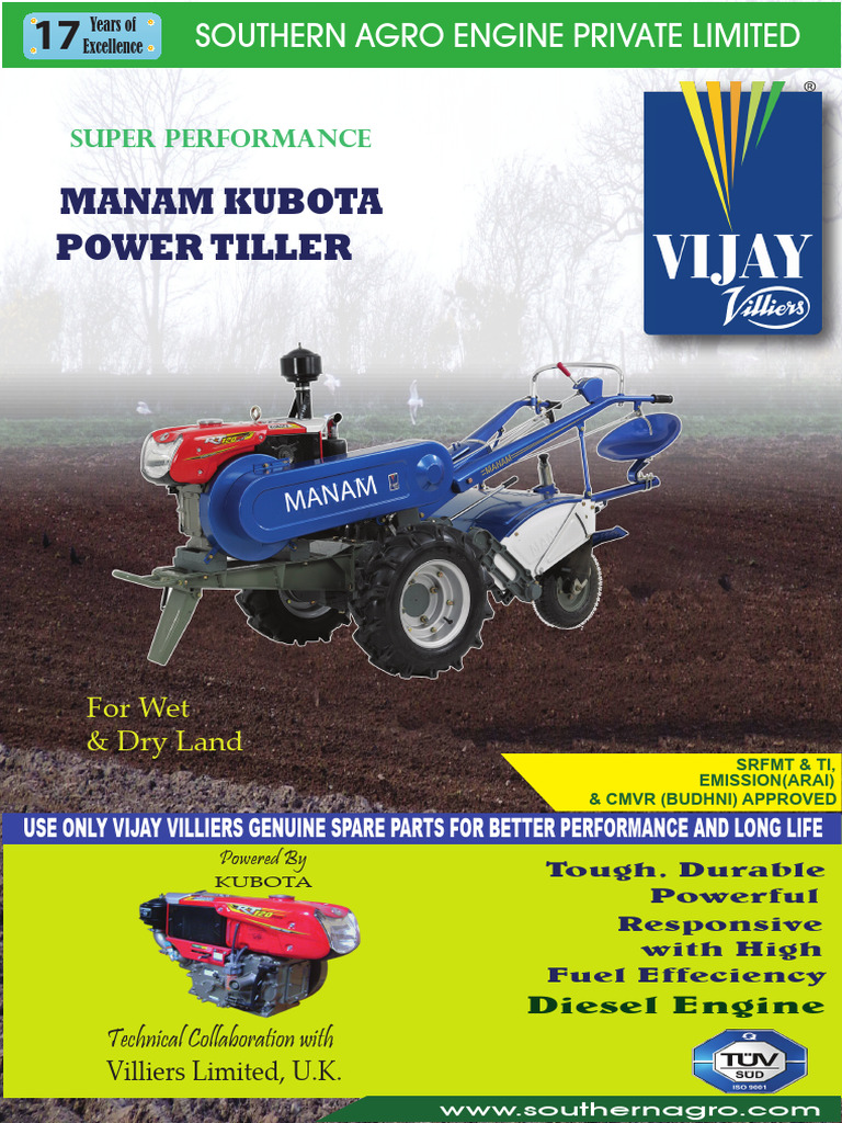 Manam Kubota Power Tiller Specifications | PDF | Engines | Horsepower