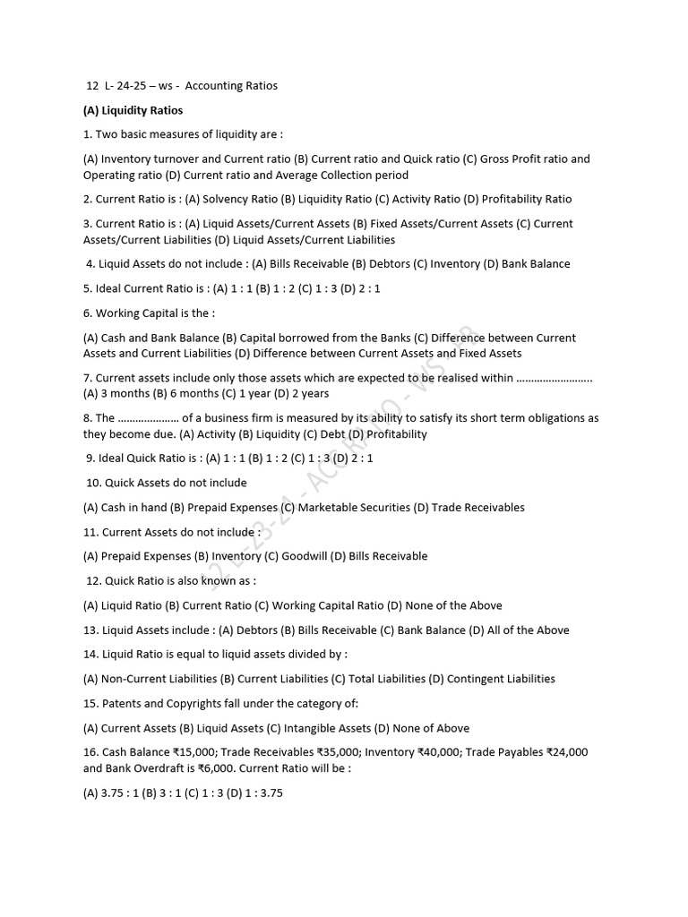 Accounting Ratio Ws-1 | PDF | Equity (Finance) | Working Capital