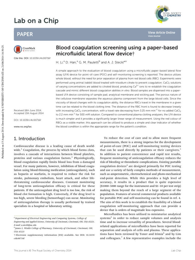 Blood Coagulation Screening Device | PDF | Bleeding | Blood Plasma