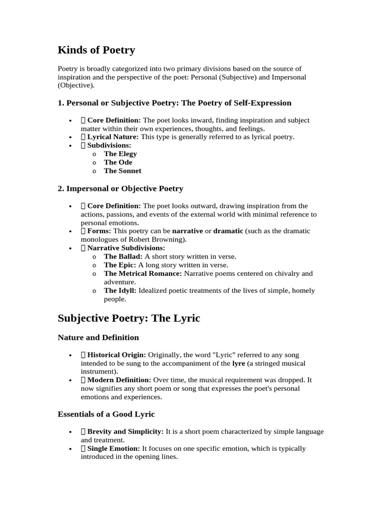 Kinds of Poetry | PDF | Poetry | Epic Poetry