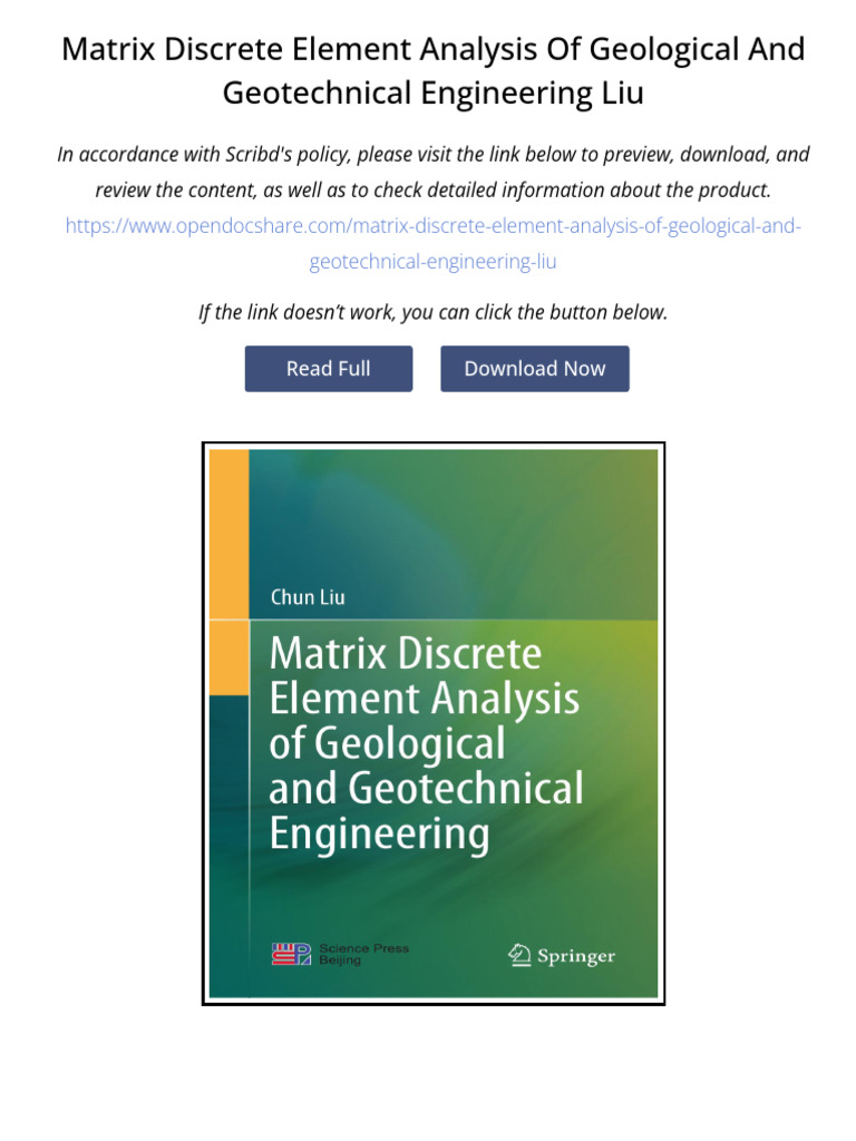 Matrix Discrete Element Analysis of Geological and Geotechnical Engineering Liu | PDF