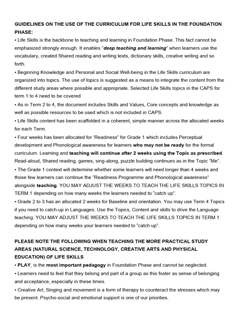 3.+GUIDELINES_CAPS+LIFE+SKILLS | PDF | Learning | Curriculum
