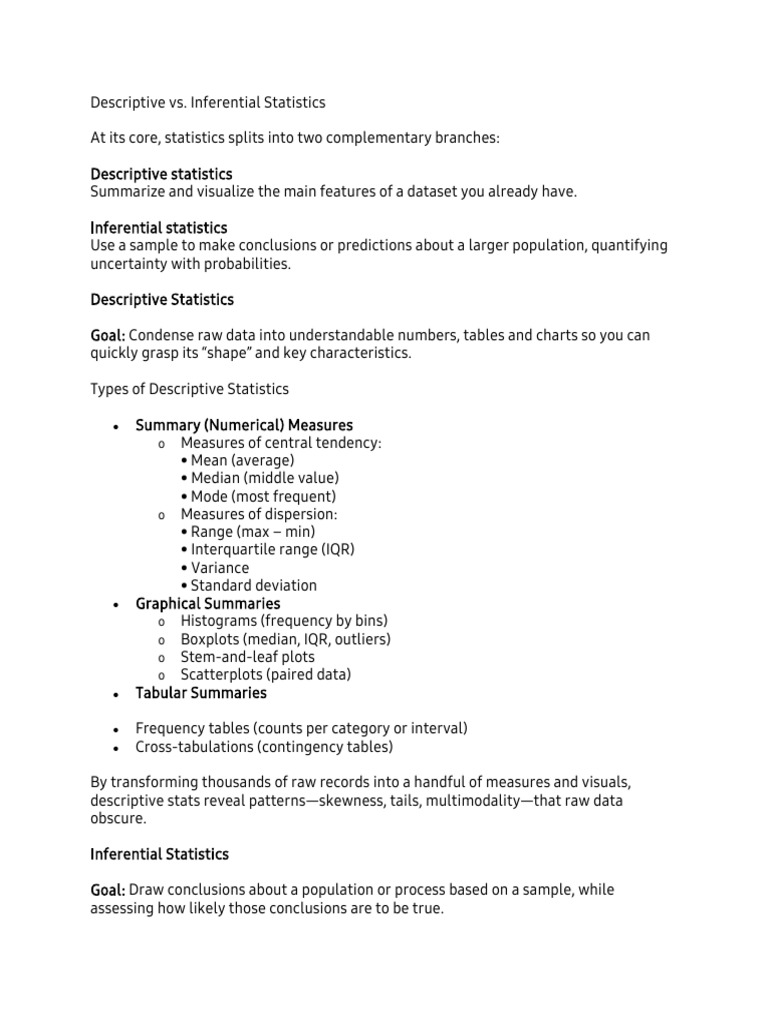 Descriptive and Inferential Statistics | PDF | Statistics | Descriptive ...
