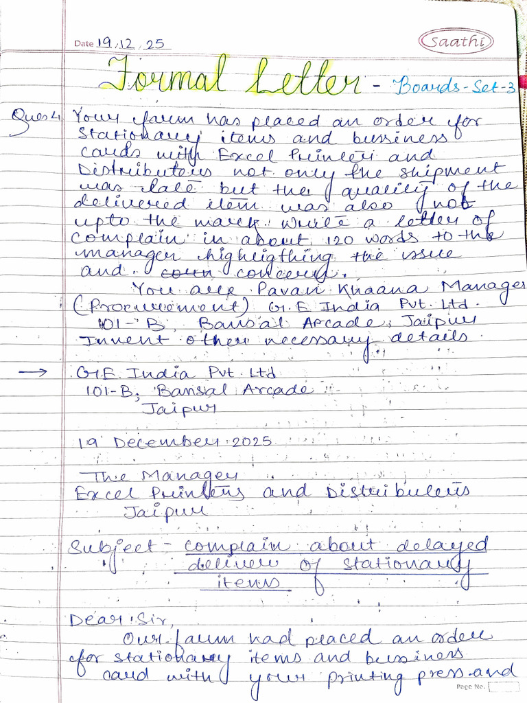 Formal Letter Ques. 4 Sample Paper 19.12.25 | PDF