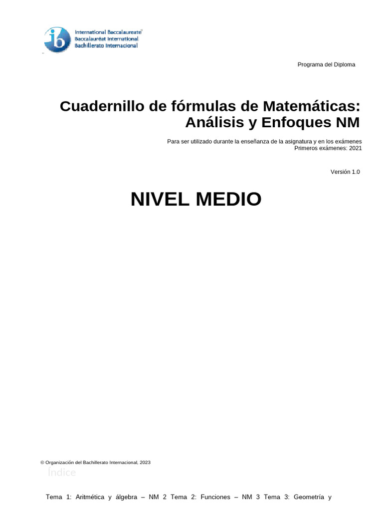 Cuadernillo de Fórmulas MAE NM | PDF | Funciones trigonométricas | Análisis matemático