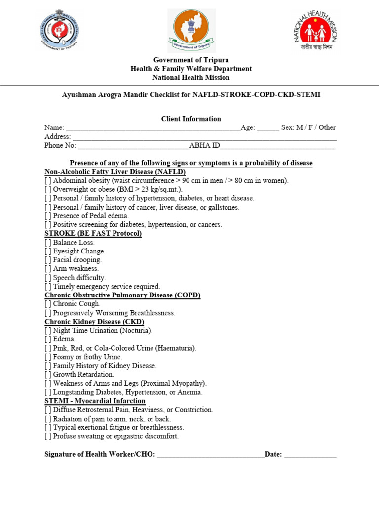 Nafld Ckd Copd Stroke Stemi Checklist for Chos | PDF