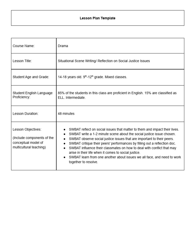 Social Justice Drama Lesson Plan | PDF | Lesson Plan | Justice