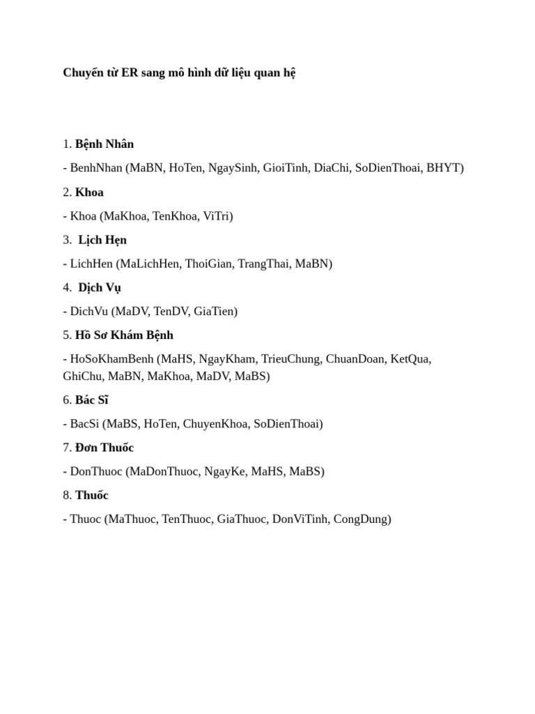 Chuyển Từ ER Sang Mô Hình Dữ Liệu Quan Hệ | PDF