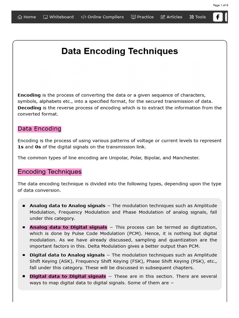 Data Encoding Techniques | PDF | Digital Signal | Data Transmission