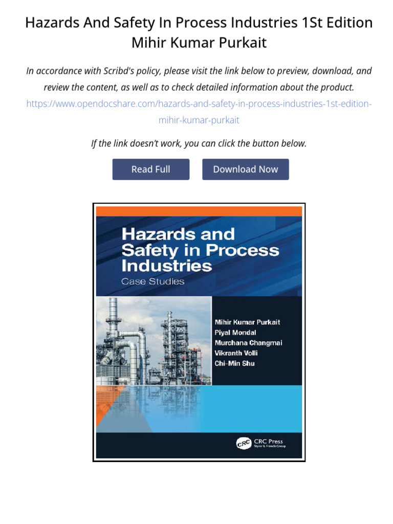 Hazards and Safety in Process Industries 1st Edition Mihir Kumar ...