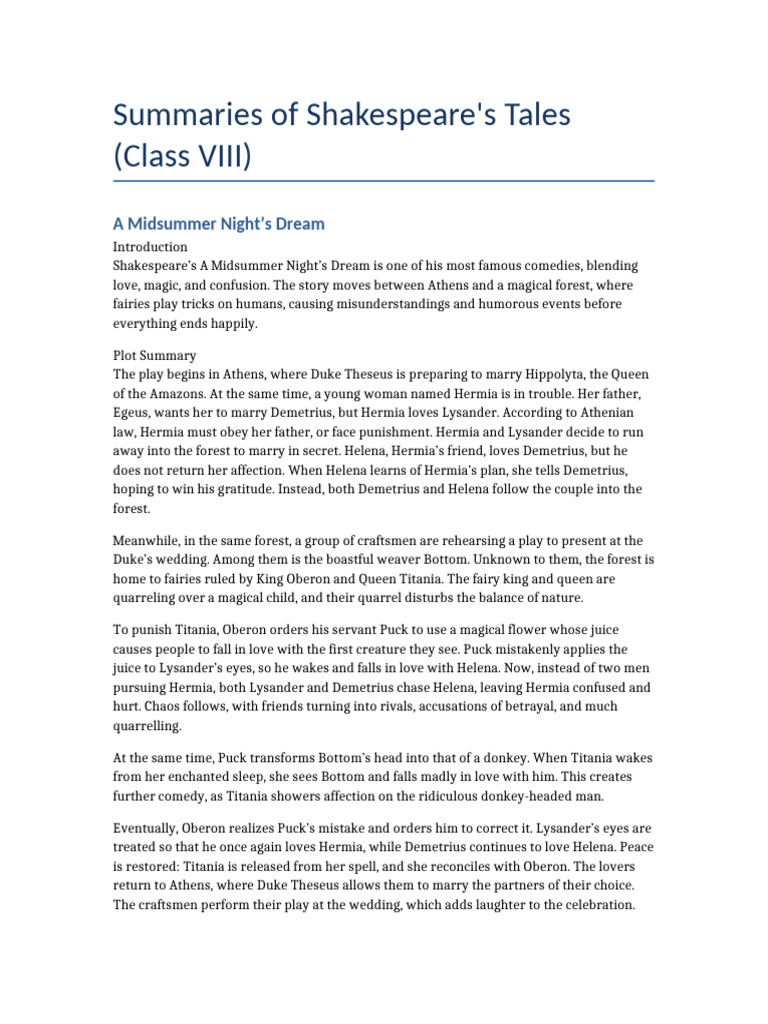 Shakespeare's Comedies and Themes Explained | PDF | A Midsummer Night's ...