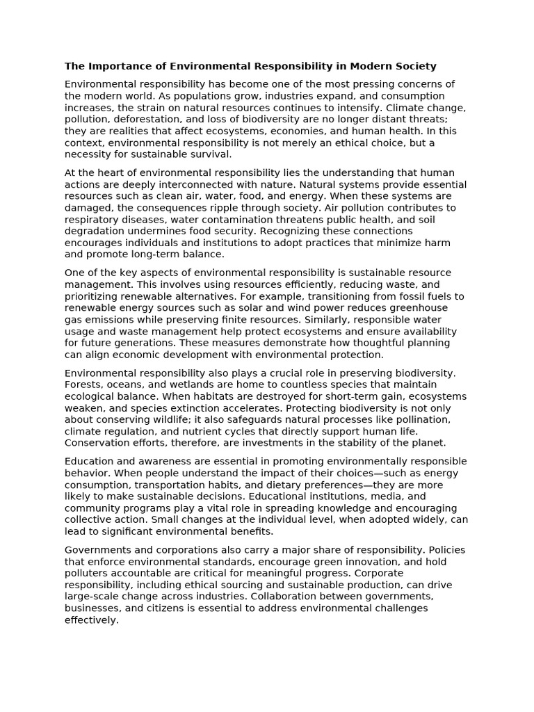 Environmental Responsibility Today | PDF | Sustainability ...
