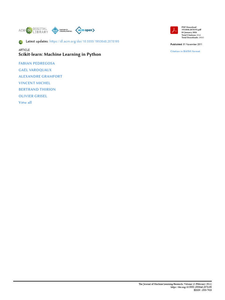 Scikit-learn_ Machine Learning in Python. Journal of Machine Learning Research | PDF | Cross ...