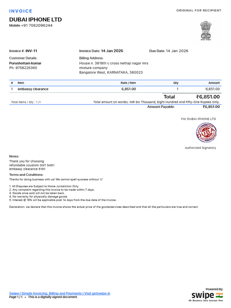 Inv-11_dubai iPhone Ltd | PDF | Invoice