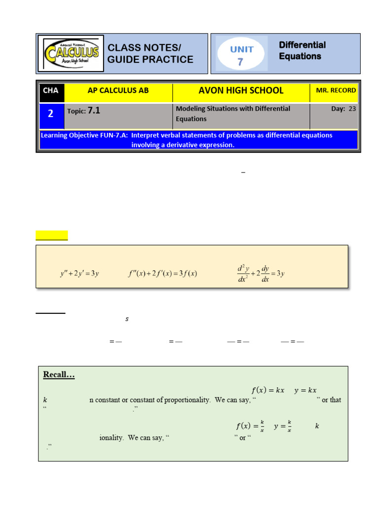 Differential Equations in Calculus | PDF | Exponential Function ...