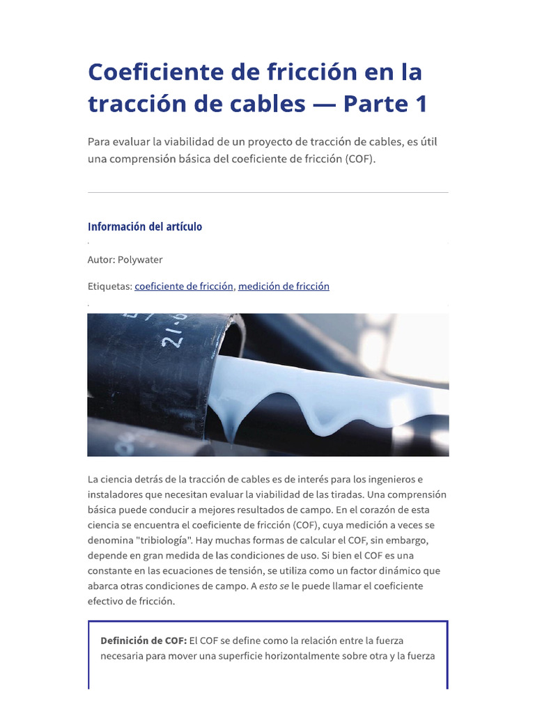 Coeficiente de fricción en la tracción de cables - Polywater | PDF