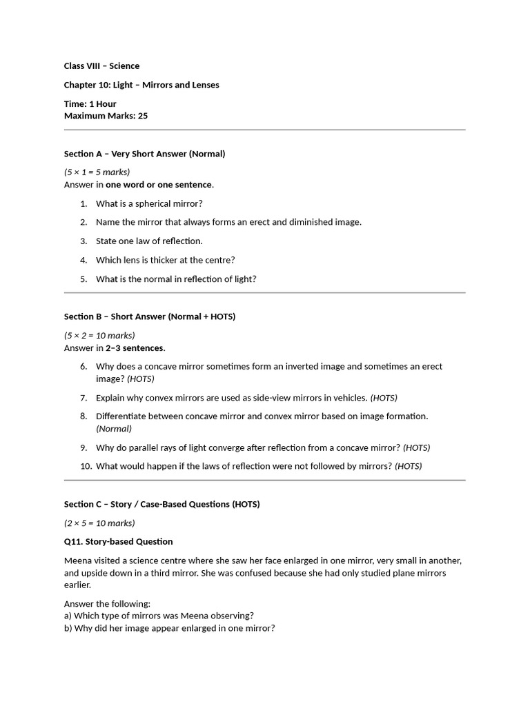 Physics 4 Question Set | PDF | Mirror | Applied And Interdisciplinary ...