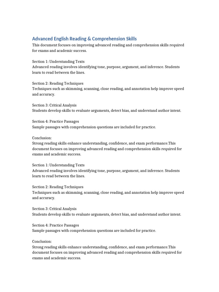 Advanced Reading Comprehension Techniques | PDF | Reading Comprehension ...
