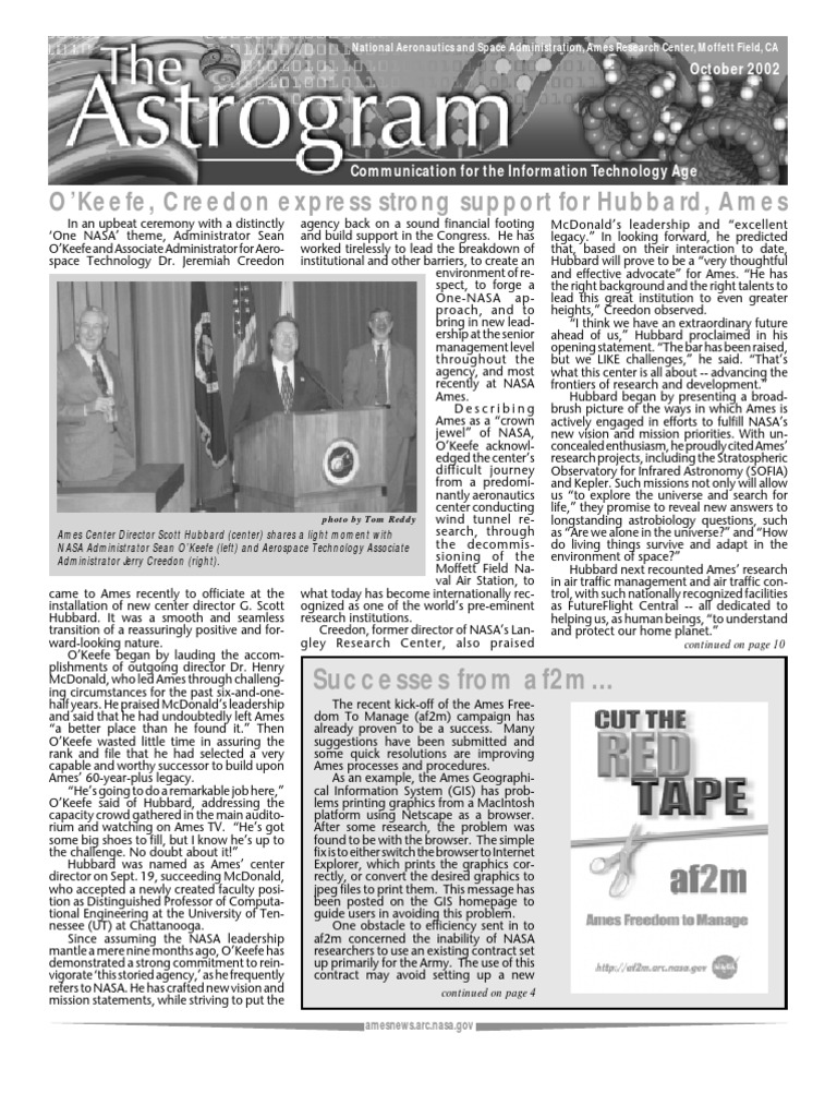 NASA: 80078main 10 02astrogram | PDF | Ames Research Center | Micro G ...