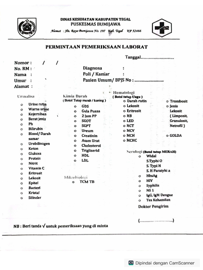 Form Pemeriksaan Laborat | PDF