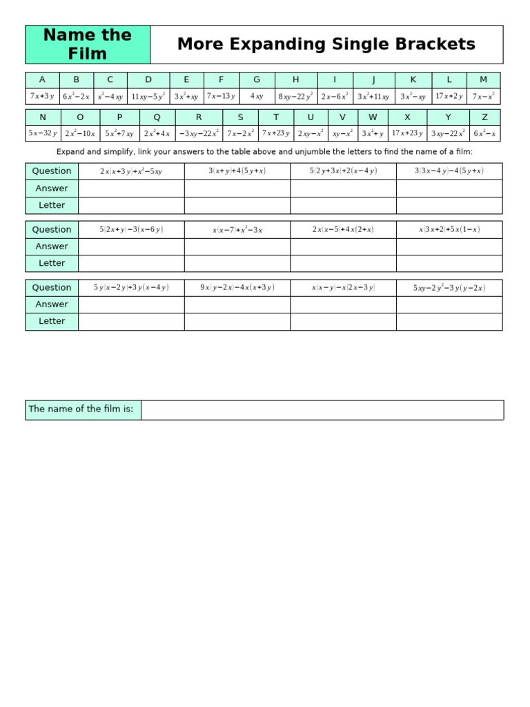 More Expanding Single Brackets Name the Film | PDF