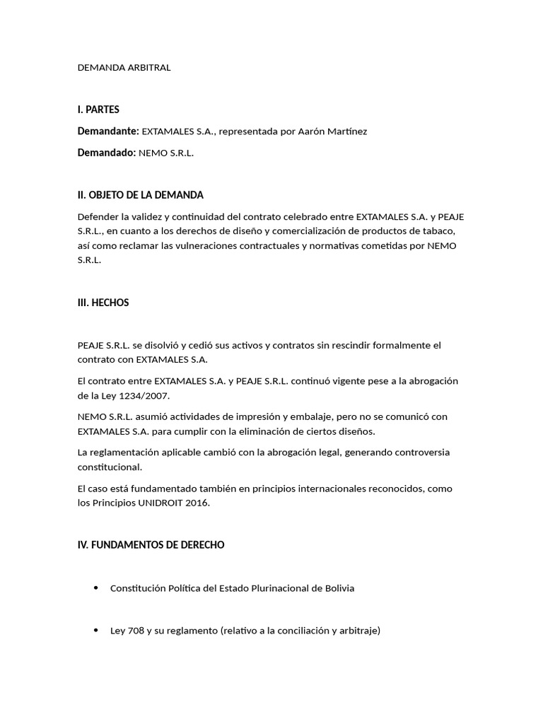 I. Partes Demandante: Demandado | PDF