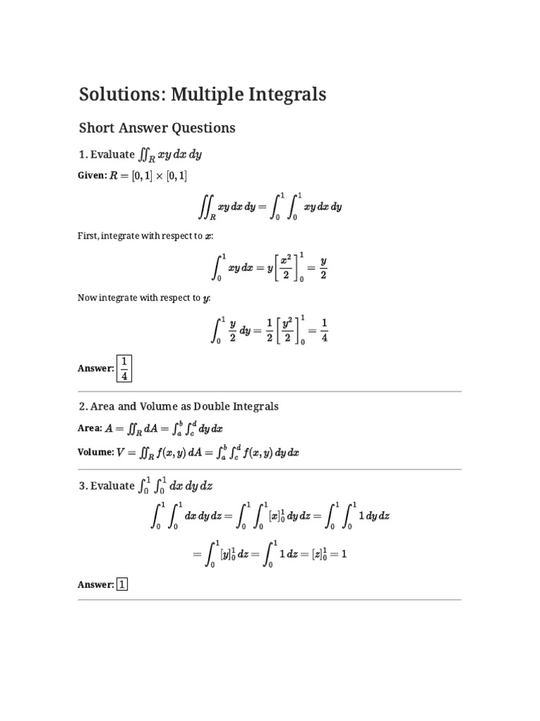 Multiple Integrals Solutions | PDF