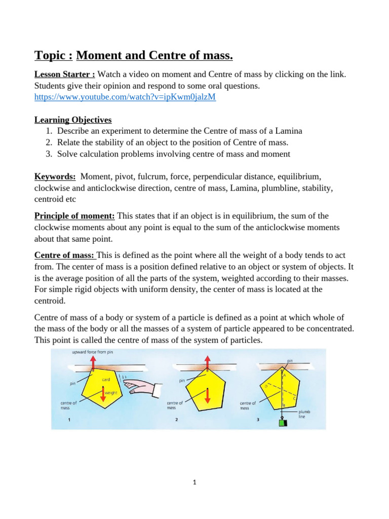 Centre of Mass, Stability & Calculations | PDF | Center Of Mass | Force