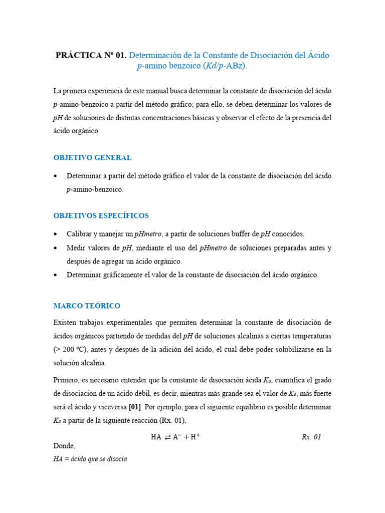 Práctica 01 (Kd Ác p Bz)_(B 2024) | PDF | Constante de disociación ácida | Ácido