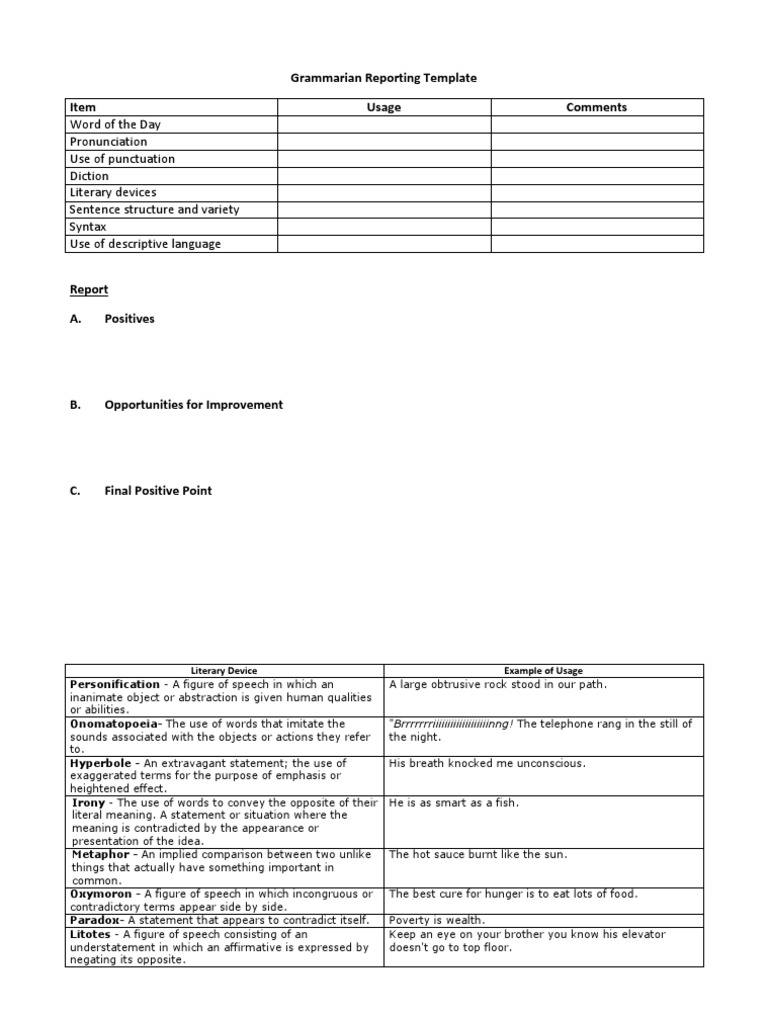 Grammarian Reporting Template | PDF | Language Arts & Discipline