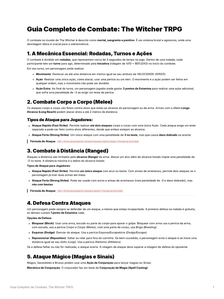 Guia Completo de Combate the Witcher TRPG | PDF | Arco e flecha